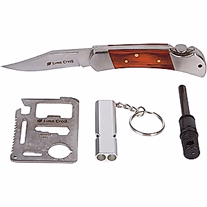 Kids Pocket Knife & Camping Essentials Kit - Multi-Tool Card, Whistle & Fire Starter in a Carrying Case. Easy Close Safety Lock on Knife. Great First Pocket Knife - Made to Last a Lifetime