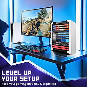 TNP Universal Video Game Storage Tower for PS5, PS4, PS3, Nintendo Switch, Xbox One, Xbox Series S/X - White Video Game Holder Organizer Stand with 12 CD Case Storage for Organizing & Displaying