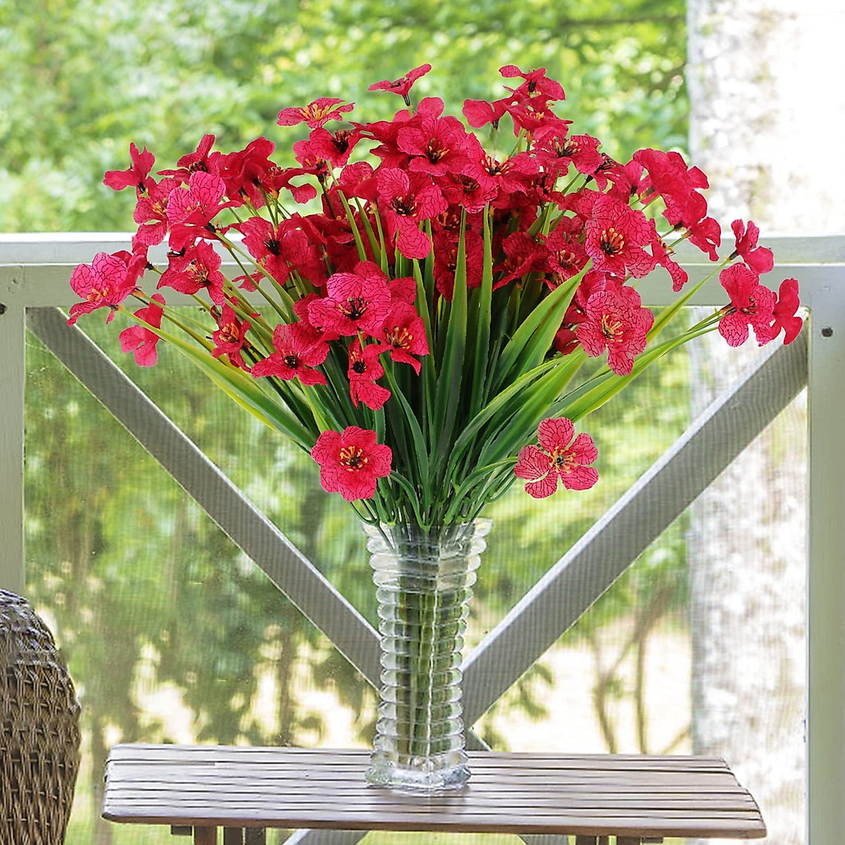 Artificial Outdoor Flowers Violet 24 Bundles UV Resistant Fake Plastic Faux Greenery Plants for Wedding Home Garden Porch Decoration (Fuschia)