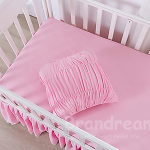 Brandream Baby Nursery Bedding Girls Pink Crib Bedding Set Luxury Ruffled Ruched Round Blanket, Fitted Sheet, Lace Skirt, 3 Piece