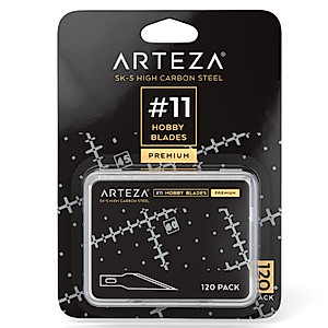 Arteza Hobby Knife Blades, Set of 120, No. 11 Fine-Point Carbon-Steel Art Blades, Craft Supplies for Precision Cutting of Wood, Plastic, Paper, Leather, and Film