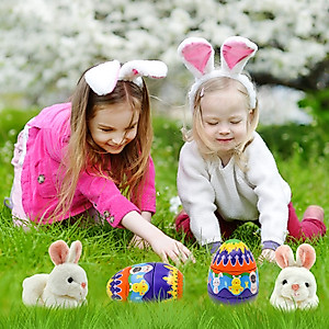 U-PTYTM Bunny Rabbit Stuffed Animals Plush Toys, Metal Eggs Easter Birthday Gifts for Kids Boys Girls, Cuddly & Soft, Bedroom Decorations