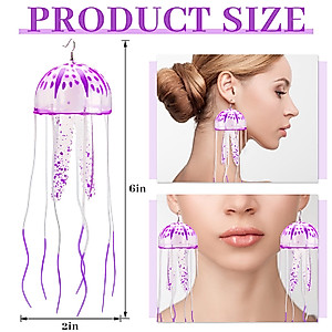 2 Pcs Glow Earrings Jellyfish Dangle Drop Weird Earrings Light up Glow in the Dark Christmas Party Decoration (Purple)