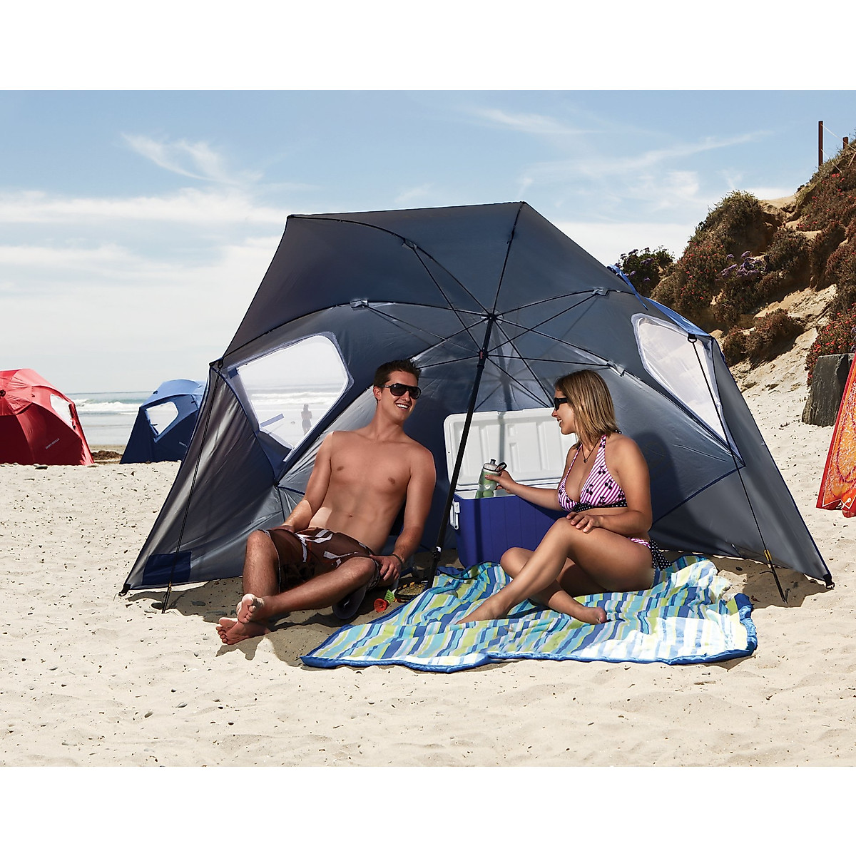 Sport-Brella Super-Brella SPF 50+ Sun and Rain Canopy Umbrella for Camping, Beach and Sports Events (8-Foot, Blue)