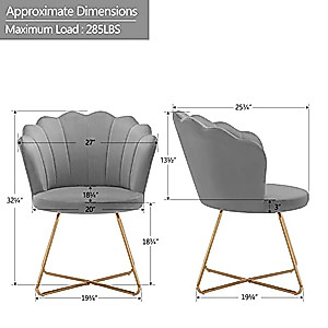 Duhome Velvet Accent Chair Living Room Chair，Corner Chair Reception Chair for Bedroom Living Room, Shell Shaped Living Room Chair with Golden Metal Legs, Grey