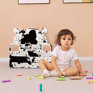 QIUODO Toddler Chair Plush with Removable Cover, Kids Sofa Bed to Lounger, Comfy Kids Couch for Kids Over 18 Months, Toddler Recliners for Kids（Milk Cow）