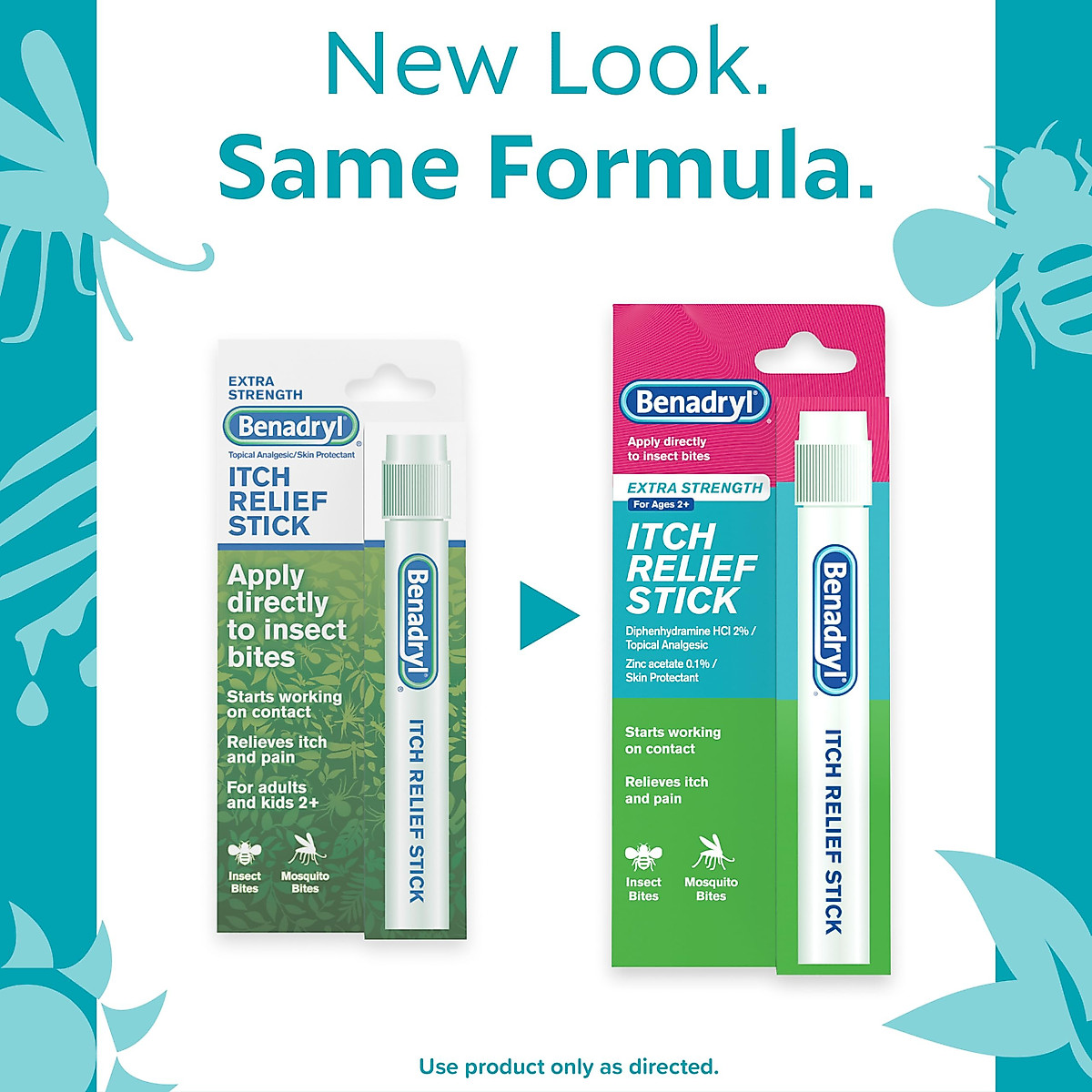 Benadryl Extra Strength Anti-Itch Relief Stick, Bug Bite Itch Relief, Diphenhydramine HCl Topical Analgesic & Zinc Acetate Skin Protectant, Great for Camping Essentials, 0.47 fl oz (Pack of 3)