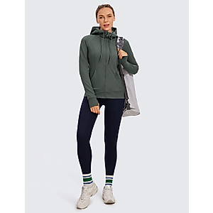 CRZ YOGA Women's Full Zip Hooded Sweatshirts Workout Sweat Jackets Slim Fit Running Track Hoodies with Thumbholes Grey Sage Medium