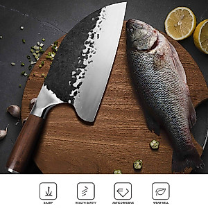 LONSDOW Serbian Butcher Knife Full Tang Forged Handmade Professional Kitchen Chef Knife Cleaver with Knife Sheath Sharpener