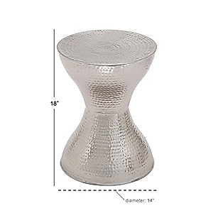 Deco 79 Metal Hammered Accent Table with Hourglass Shape, 14" x 14" x 18", Silver