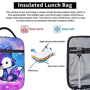Mrublnel Galaxy Fox Printed Insulated Lunch Box Portable Lunch Bag with Detachable Handle,Reusable Lunchbox for Girls Boys Adults (Mrlunchbag-2302)