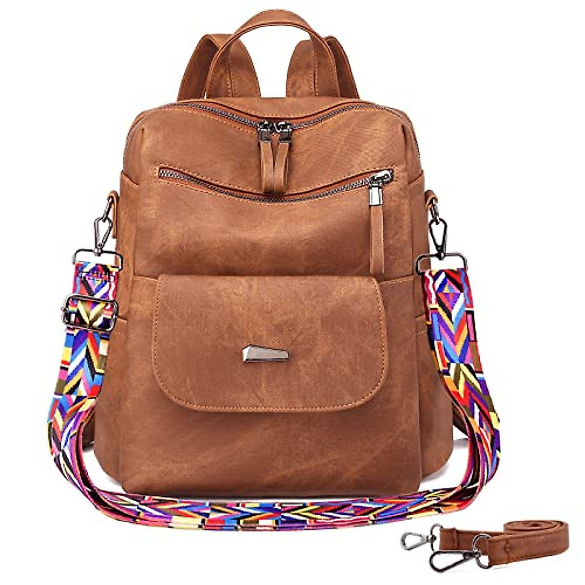 KlaOYer PU Leather Backpack Purse for Women Fashion Multipurpose Design Handbag Ladies Shoulder Bags Travel Backpack (Brown)