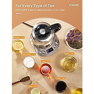 Electric Kettle with Temperature Control and Tea Infuser, FOHERE 1.7L Electric Tea Kettle, Glass and Stainless Steel Hot Tea Water Kettle, 2Hr Keep Warm, 6 Presets for Herbal, Green, Coffee, Black