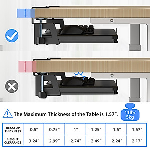 suptek Keyboard Tray Under Desk Pull Out with C Clamp Mount, Computer Keyboard & Mouse Tray, 25.6 (30 Including Clamps) x 11.8 inch Slide-Out Platform Computer Drawer for Typing, Black, DSF1