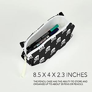 Pencil Pouch Pencil Case Pencil Bag Pen Case Pouch Box Organizer for Teen Girls Boys School Students Men Women Waterproof Zipper Pouch for Office Supplies Makeup, Halloween Skull Bone Décor