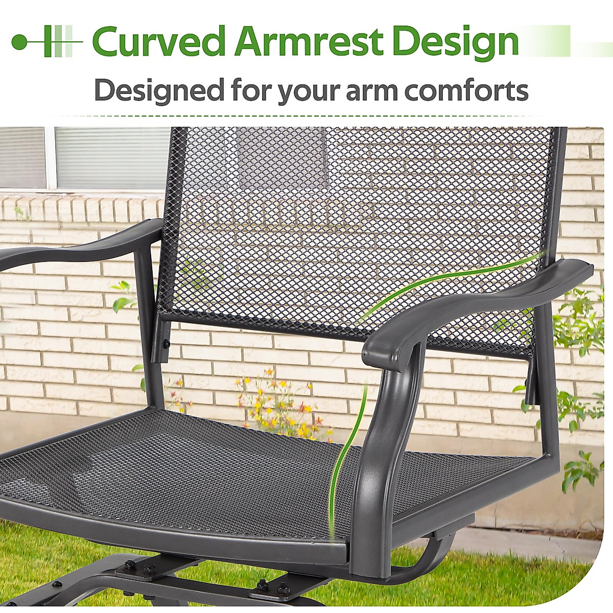 Danrelax 35" Outdoor Patio Dining Chairs Set of 2, Metal Sling Chairs with Spring Motion, for Patio, Porch, Deck, Backyard - Grey