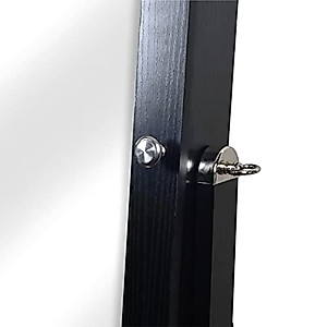 Prinz Black Freestanding Jewelry Storage Cabinet with Full-Length Mirror, Organizer with Hooks, Ring Slots, 3 Shelves, Silver Hardware , 14' X 55' X 14'