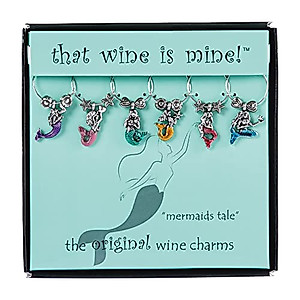 Wine Things 6-Piece Wine Glass Markers Wine Glass Charms Wine Glass Tags for Stem Glasses Wine Tasting Party, Wine Charm (Mermaid's Tale)