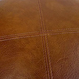 Thgonwid Unstuffed Faux Leather Pouf Cover, Handmade Footstool Ottoman Storage Solution, Floor Footrest Cushion - 16.5”x12.5”, Amaretto