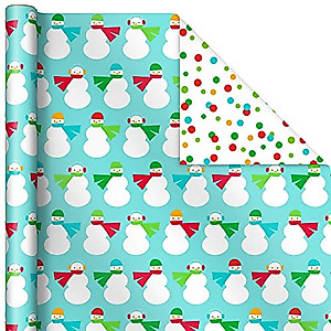 Hallmark Reversible Christmas Wrapping Paper for Kids (3 Rolls: 120 sq. ft. ttl) Orange and Teal Stripes, Trees, Ornaments, Polka Dots