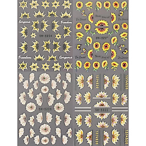 5D Engraved Sunflower Nail Art Stickers Decals Yellow Lotus Flower Acrylic Embossed Sliders Nail Art Supplies Summer Nail Stickers Manicure Decoration for Women Girls Nails Painting Charms Accessories
