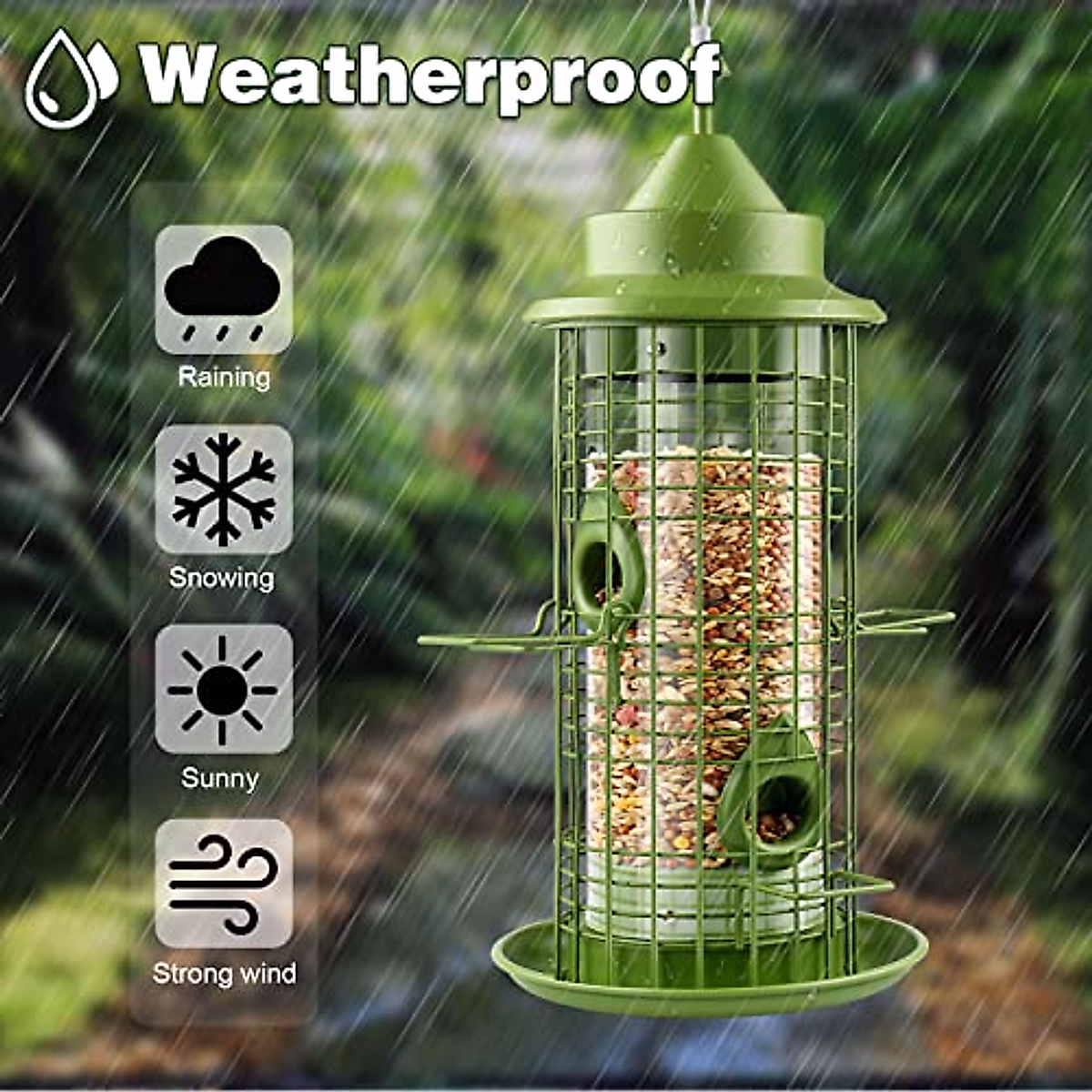 Decflow Bird Feeder, Wild Metal Bird Feeders for Outside with 4 Feeding Ports, Not 100% Squirrel Proof Hanging Birds Feeders and Garden Decoration Yard for Bird Watchers, 3.4-Pound Seed Capacity.