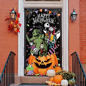 Halloween Decorations Christmas Nightmare Before Door Cover Jack Sally Gothic Banner Day of The Dead Halloween Decorations for Home Party