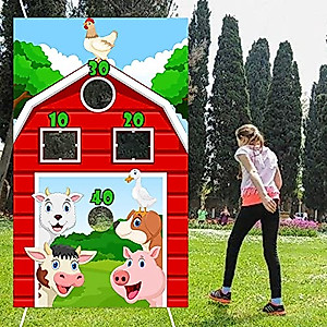 Animals Farm Toss Games Banner Backdrop Background Pig Chicken Goose Farm Theme Favors Supplies Flag Decor for Indoor Outdoor Boys Girls Birthday Party Baby Shower Decorations Photo Booth Props