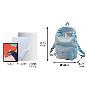 BILIPOPX Kawaii Cute Backpack Aesthetic Fluffy Corduroy Bag Smile Pencil Case Pen Pouch (Ice Blue,Backpack with Pecil Bag)