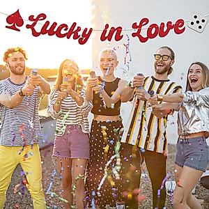 Lucky in Love Banner, Vegas Bachelorette Party Decorations, Casino Bridal Shower Party Decorations Red Glitter