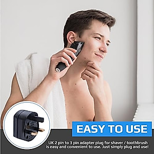 Toothbrush Adaptor Plug UK Charger Adapter Shaver Socket 2 Pin to 3 Pin Electric Converter for Razor Plugs Bathroom Two to Three Prong Charging Tooth Brush Plugs Adapters Electrical Shaving (Black)