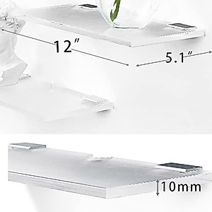 maulehua 12 Inch Clear Acrylic Floating Shelves with Invisible Metal Brackets Floating Wall Mounted Shelf for Bathroom, Living Room and Kitchen Set of 2