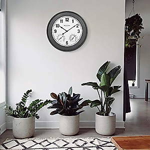 Presentime & Co. 20" Bradford in/Outdoor Farmhouse Clock with Weather Thermometer & Hygrometer, Weather Station, Farmhouse Wall Art and Timepiece for Farmhouse Decoration, Faux Gray Stone Finish