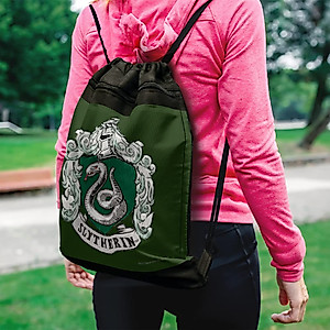 LOGOVISION Harry Potter Slytherin Painted Crest Drawstring Backpack Sports Bag Sackpack 17" x 13", Perfect for Gym, Yoga or Practice