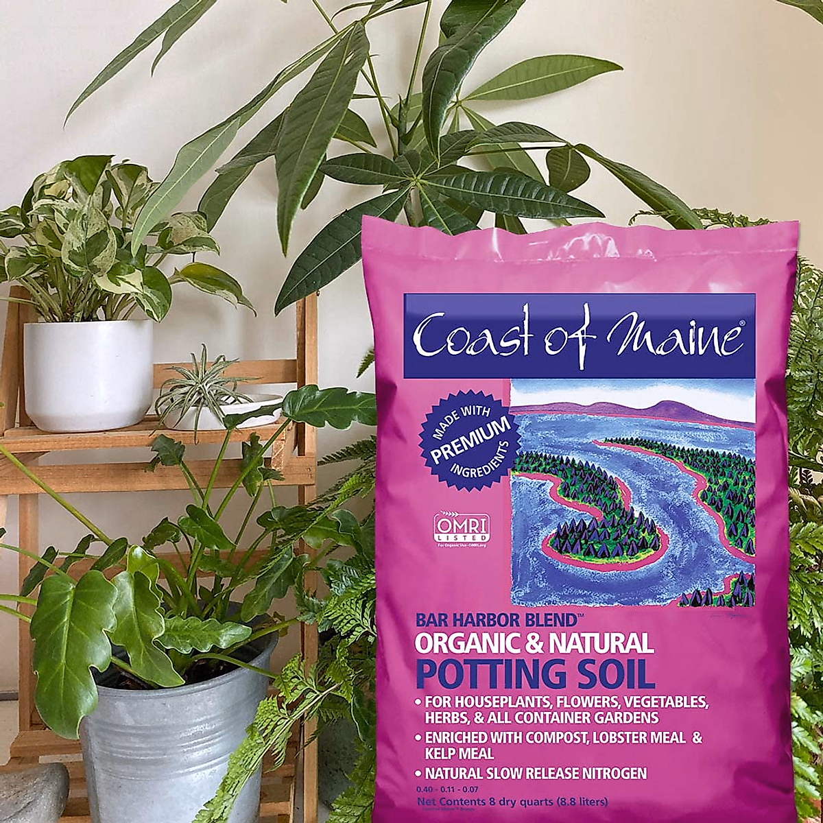 Coast of Maine Organic & Natural Bar Harbor Blend Potting Soil - Organic Soil w/Perlite for Enhanced Drainage & Aeration - for Flowers, Herbs & Veggies, Floral Baskets & Container Gardening (1 cu ft)