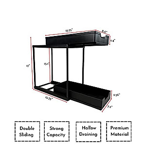 Under Sink Organizer and Storage (Top & Bottom Slide) | Bottom Fits Tall Items |2 Pack Kitchen Bathroom Sink Organizer Basket Storage with Dual Sliding Drawers - For Larger Sinks, Black