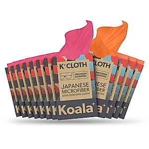 Koala Lens Cleaning Cloth | Japanese Microfiber | Glasses Cleaning Cloths | Eyeglass Lens Cleaner | Eyeglasses, Camera Lens, VR/AR Headset, and Screen Cleaning | Pink & Orange (Pack of 12)