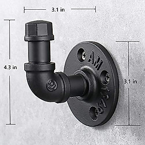 3 Pack Industrial Style Robe Towel Hook Wall Mounted Metal Iron Pipe Coat Hanger Hat Holder Bag Rack for Bathroom Bedroom Kitchen, Rust Free, Black