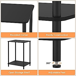ABQ Nightstands Set of 2, 2-Tier Small Side Table for Small Spaces, Industrial End Table Bedside Table with Storage Shelf for Living Room, Bedroom, Office, Black
