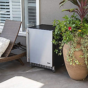 NewAir 24" Built-in 160 Can Outdoor Beverage Fridge in Weatherproof Stainless Steel with Auto-Closing Door and Easy Glide Casters. New Air Mini Fridge, Built-In or Freestanding Outdoor Fridge