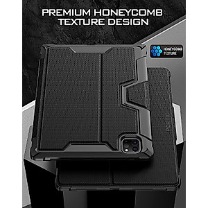 Poetic Explorer Case Designed for iPad Pro 11 Inch 4th Gen 2022/3rd Gen 2021/2nd Gen 2020/1st Gen 2018, Three Layers Tough Stand Cover Case with Built-in Screen Protector and Pencil Holder, Black