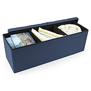 Humble Crew, Navy Folding Storage Ottoman Bench with Tufted Padded Flip Lid