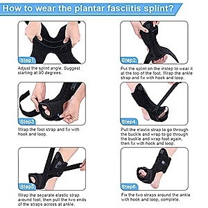Plantar Fasciitis Support Brace, Night Splint and Compression Socks Kit Orthotics Drop Foot Brace Day and Night with Stretching Straps for Pain Relief