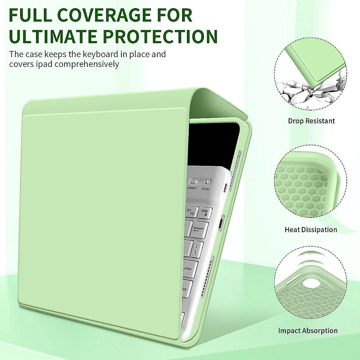 kenke Keyboard Case for iPad 9.7 inch 2018 (6th Gen) / iPad 2017 (5th Gen) / iPad Air 2/1, Lightweight Smart Cover with Pencil Holder, Magnetically Detachable Wireless Keyboard, Green