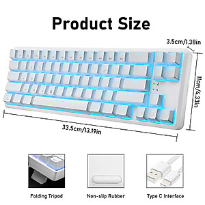 Wireless 60% Mechanical Gaming Keyboard,Ultra-Compact Blue Backlit keyboard Bluetooth 4.0 Tepy C Wired/Wireless Blue Switches Computer Keyboard for Multi-Device iPhone Android Mobile PC Laptop(White)