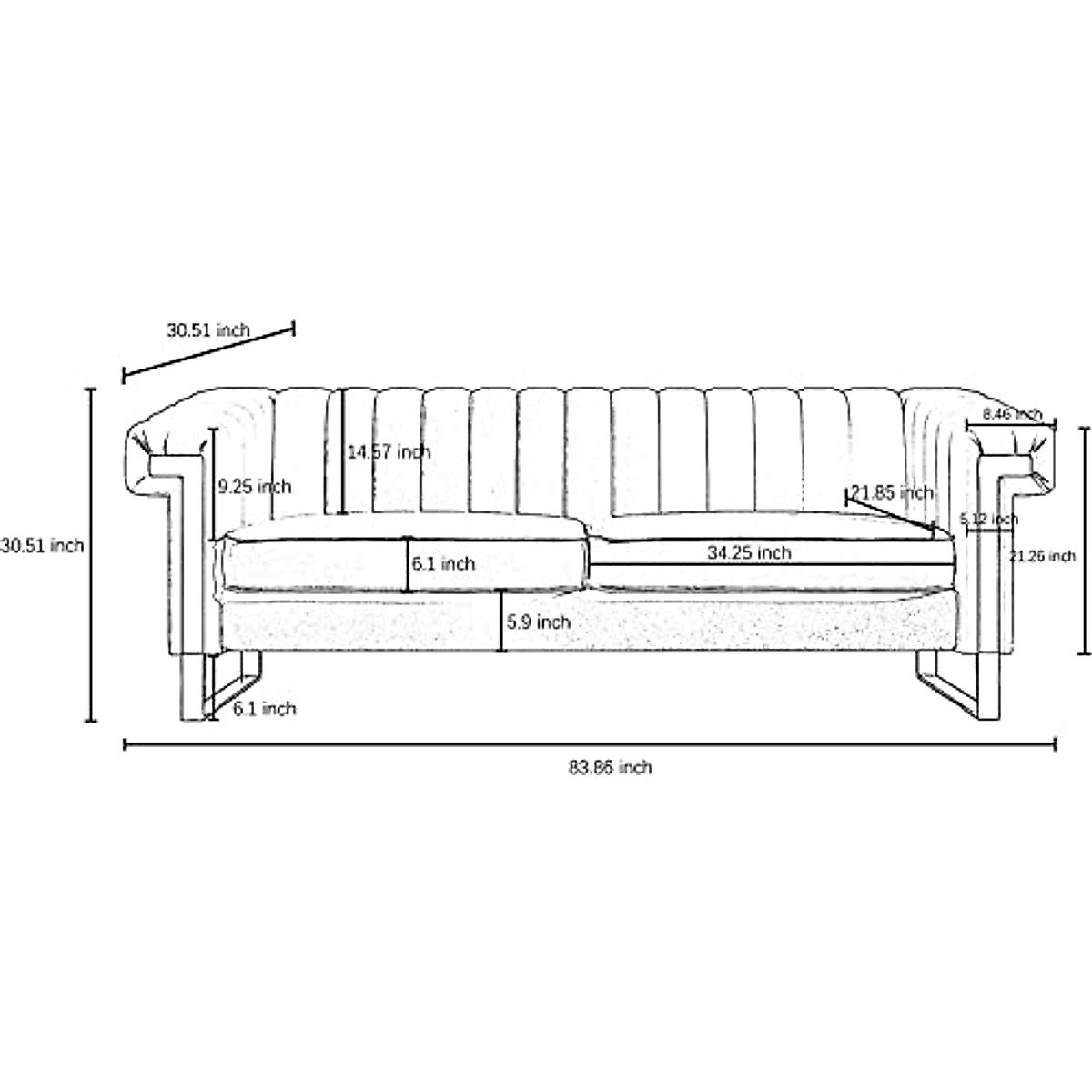 ANTTYBALE 83'' Orange Velvet Couch Sofa Mid-Century Modern Love Seat Chesterfield 3 Seat Couches Sofa for Living Room Apartment (Orange)