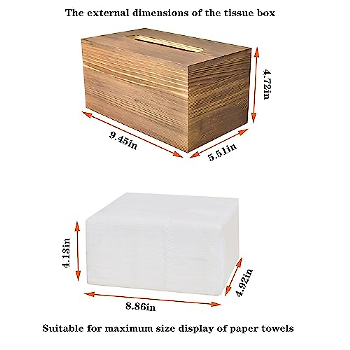 JFFCESTORE Facial Tissue Paper Box Cover Holder Durable Pine Wooden Square Tissue Box with Sliding Bottom for Bathroom, Bedroom, Dinner Table, Office (Brown Rectangular)
