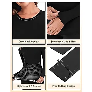 YADIFEN Thermal Underwear for Women Long Johns Sets Base Layer Fleece Lined Long Underwear Pajamas Winter Warm Top Bottom Black