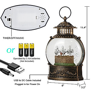 DRomance Halloween Skeleton Snow Globe Lantern with 6H Timer Battery Operated USB Powered Lighted Water Glitters Bronze Canteen Shaped Snow Globe Halloween Decoration Children Gift(6 x 3.2 x 11 Inch)