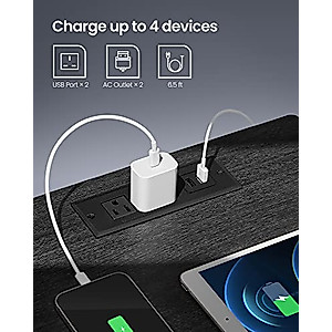 VASAGLE Nightstand with Charging Station, Side End Adjustable LED Lights, Bedside Table with Drawer 2 AC Outlets, 2 USB Ports, Modern, for Bedroom, 13.7" D x 15.7" W x 21.7" H, Black